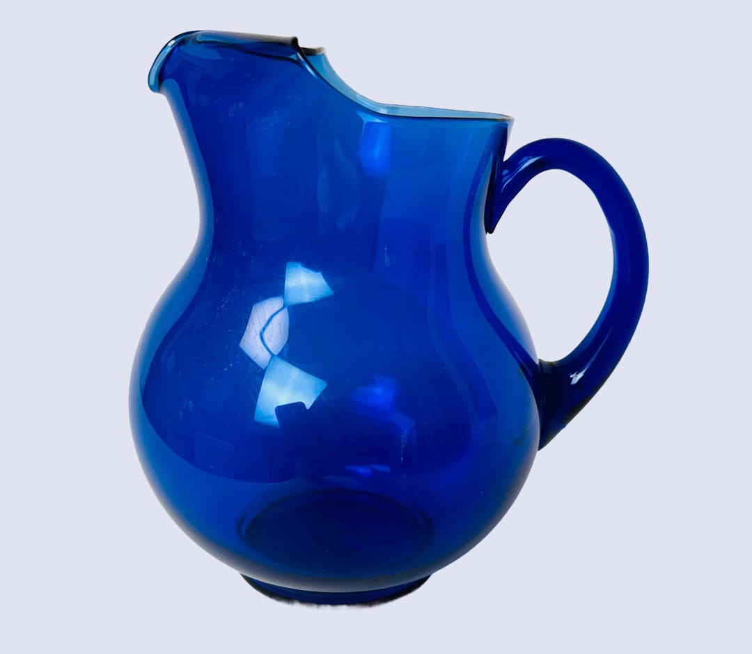 Vintage Blue Glass Pitcher Elegant and Exquisite Drink Serving Decanter ...