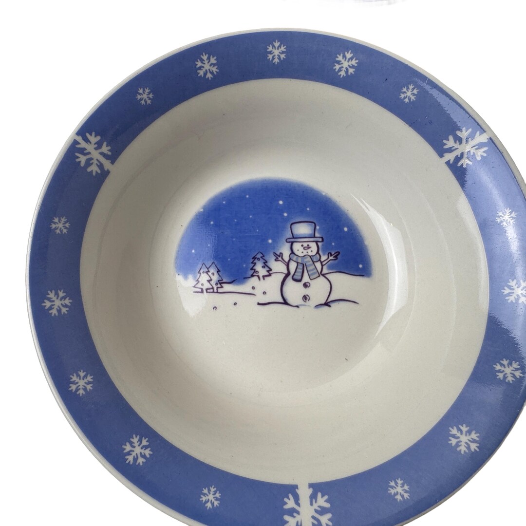 Vintage Snowman Christmas Bowls and Dessert Plates: Porcelain Stoneware ...