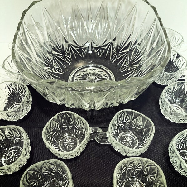 Vintage Crystal Punch Bowl With Cups - Etsy