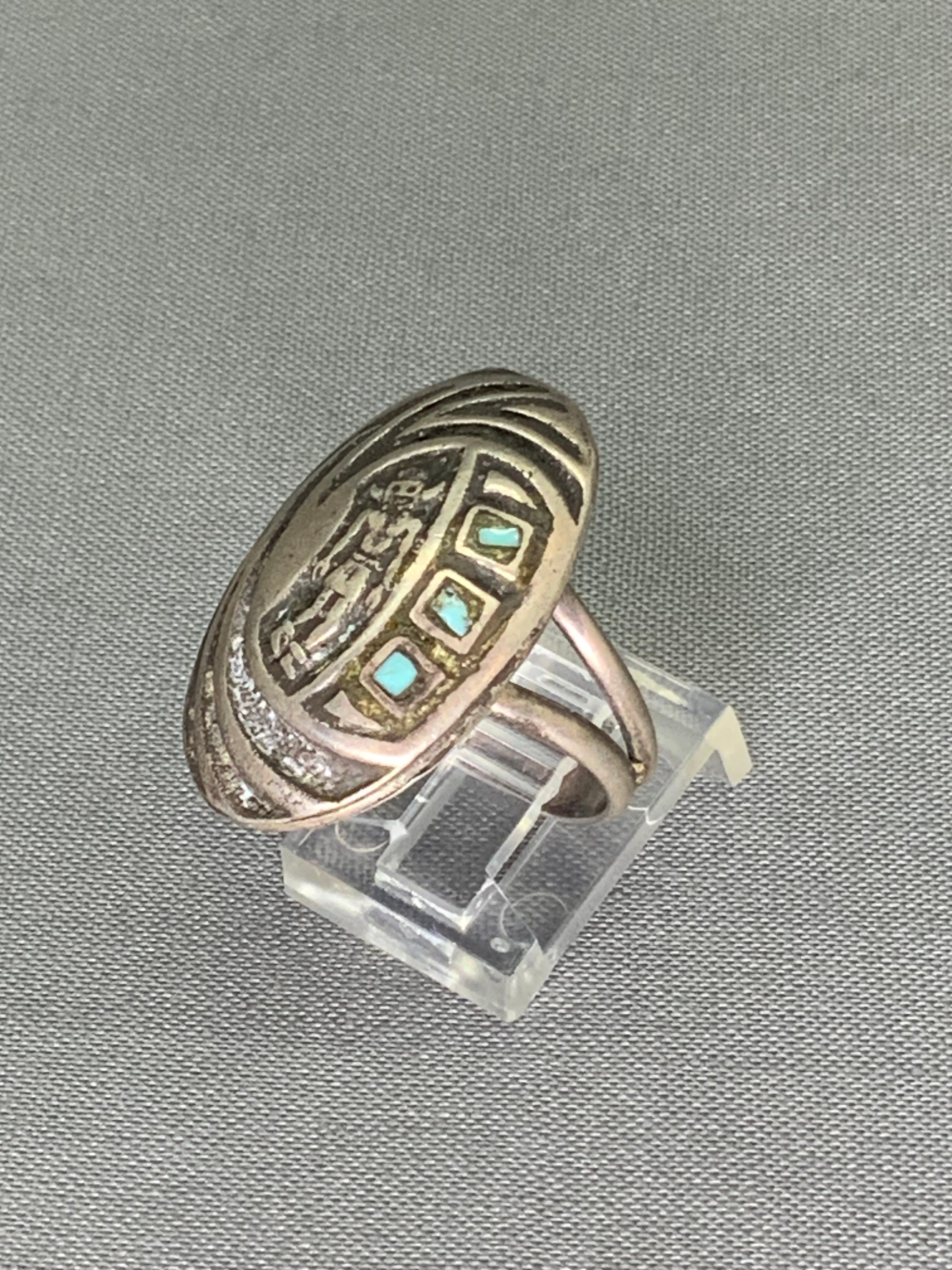 Sterling Silver Hopi Kachina Turquoise Inlay Ring - Etsy