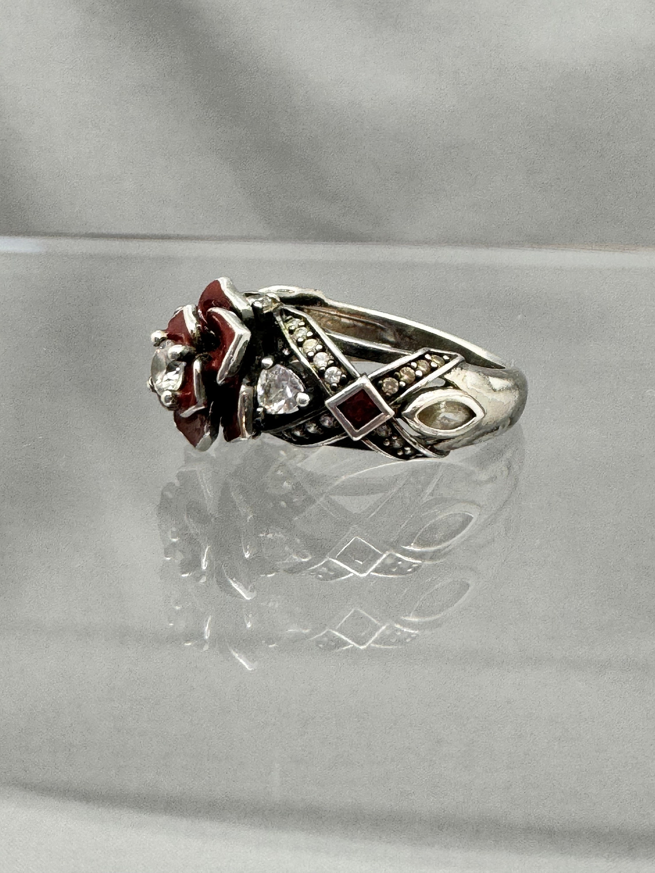 Sterling Silver Vancaro Red Rose Ring - Etsy