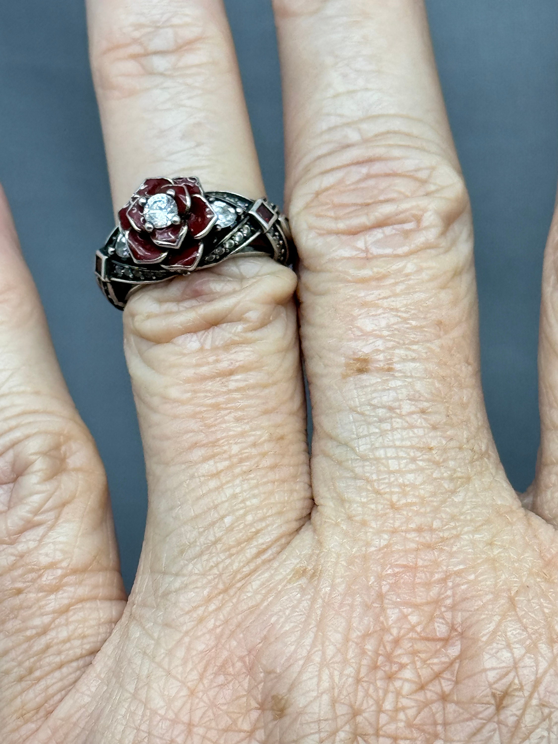 Sterling Silver Vancaro Red Rose Ring - Etsy