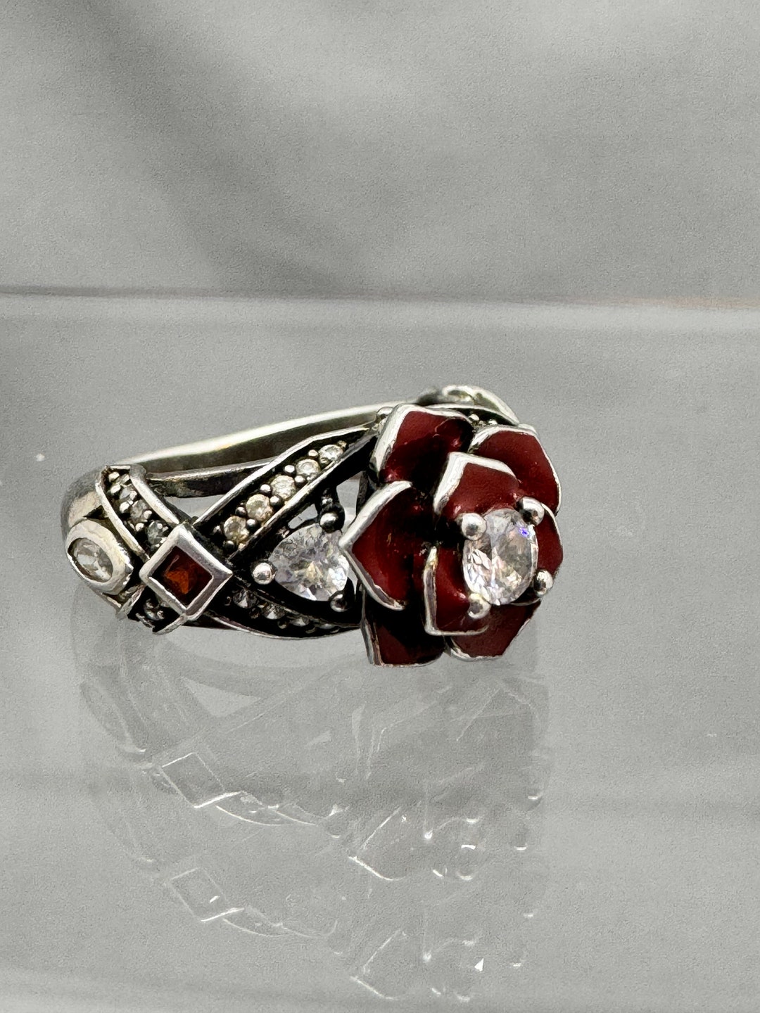 Sterling Silver Vancaro Red Rose Ring - Etsy