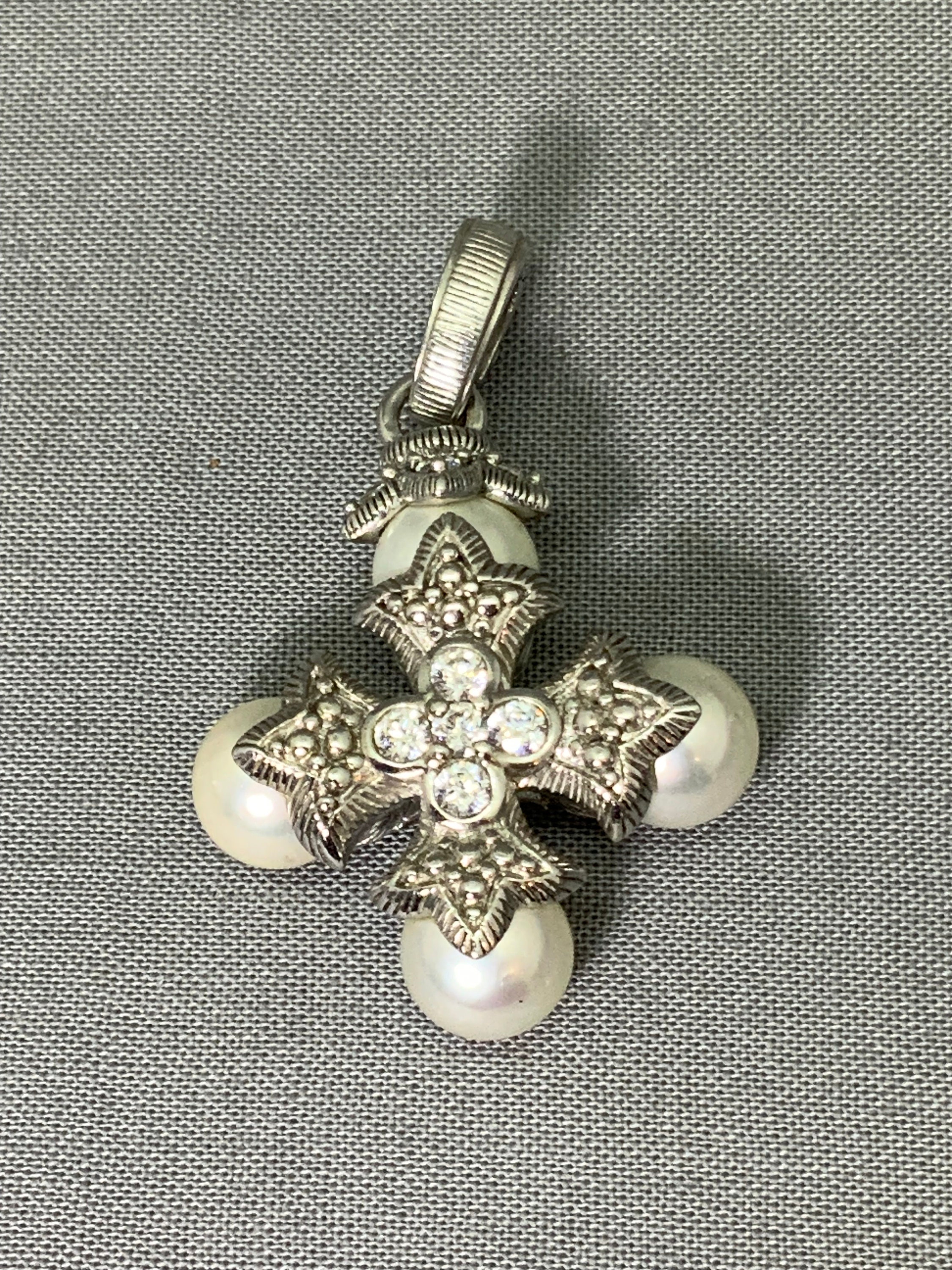 Sterling Silver Judith Ripka Maltese Pearl CZ Cross Pendant - Etsy