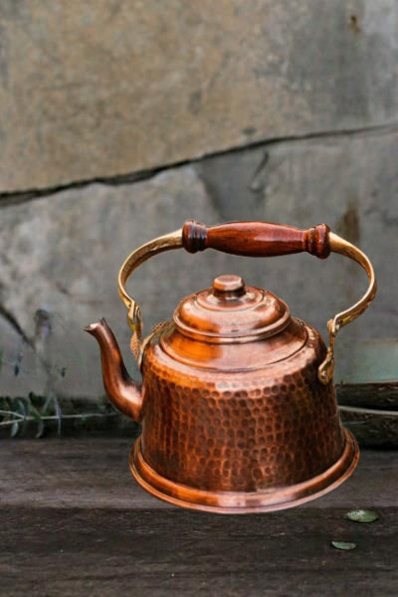 Turkish Handmade Pure Copper Teapot With Wooden Handle, Housewarming ...