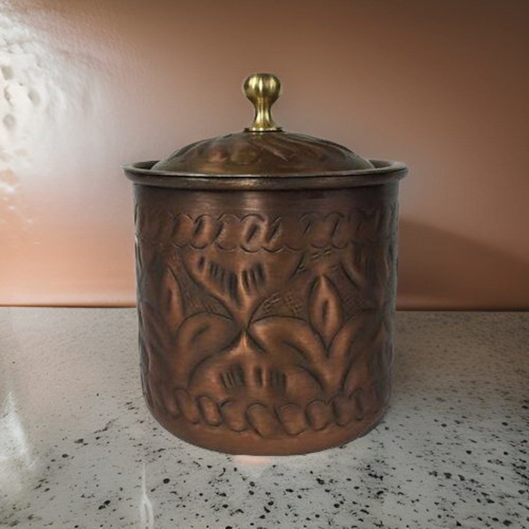Copper Kitchen Storage Box, Vintage Copper Basket, Oksit Copper Storage ...