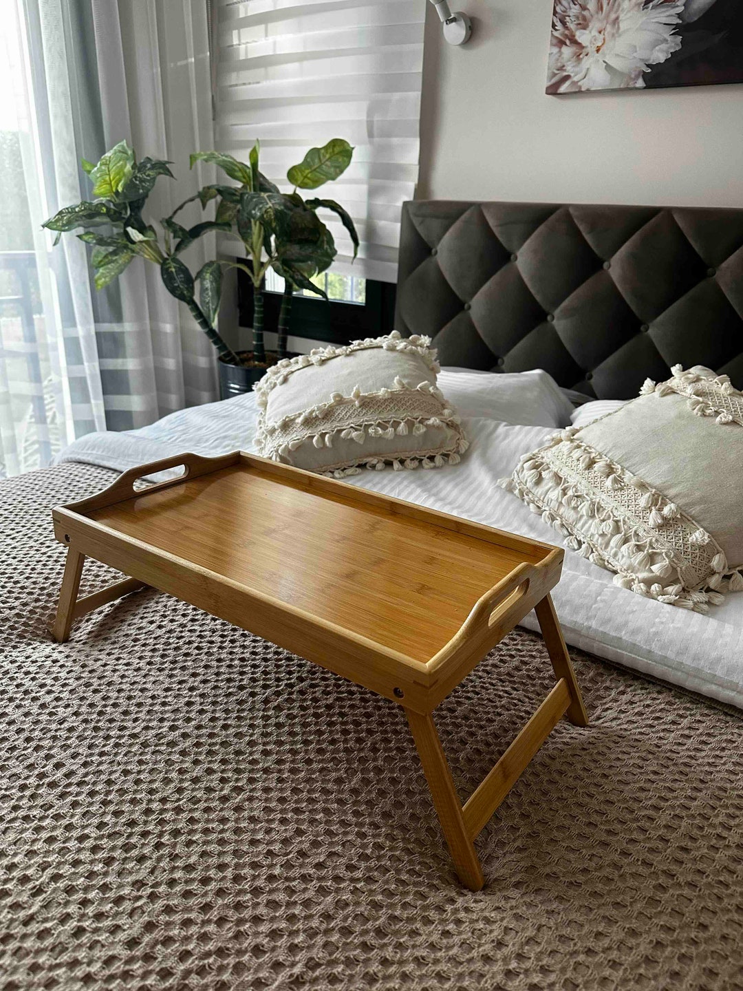 Wooden Bed Tray With Folding Legs, Breakfast Table, Wooden Tray ...