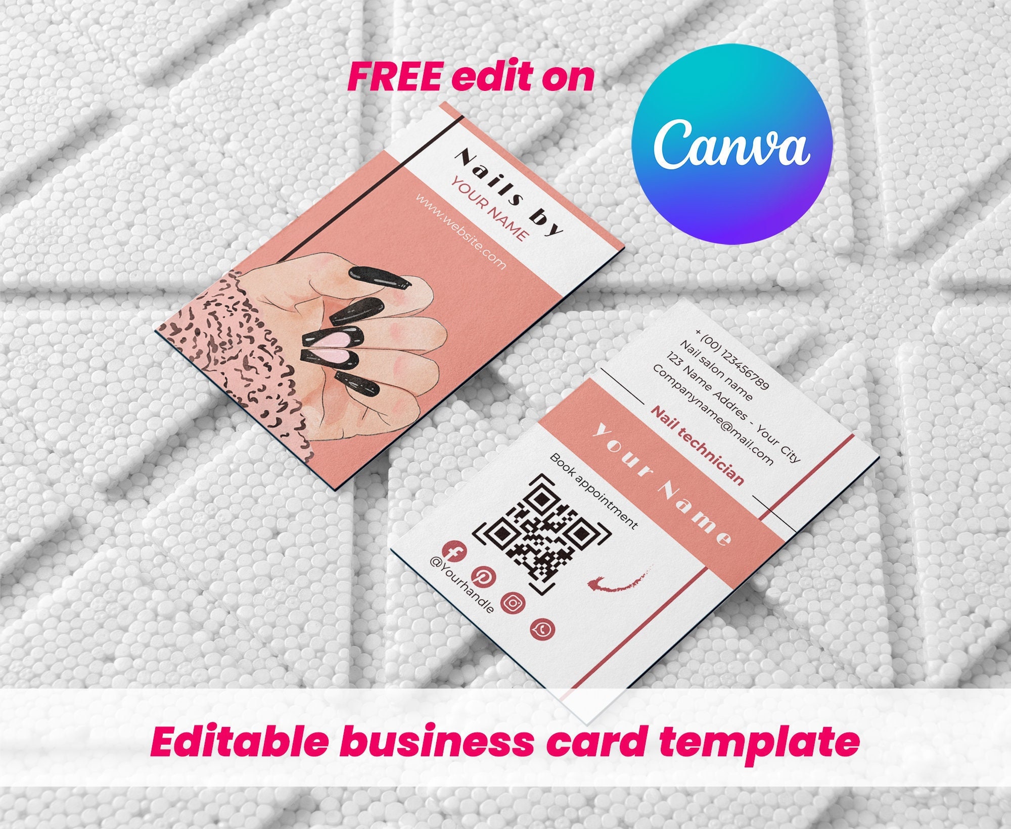 Editable Personal Business Card for Nail Tech, Nail Artist Calling Card ...