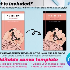 Editable Personal Business Card for Nail Tech, Nail Artist Calling Card ...