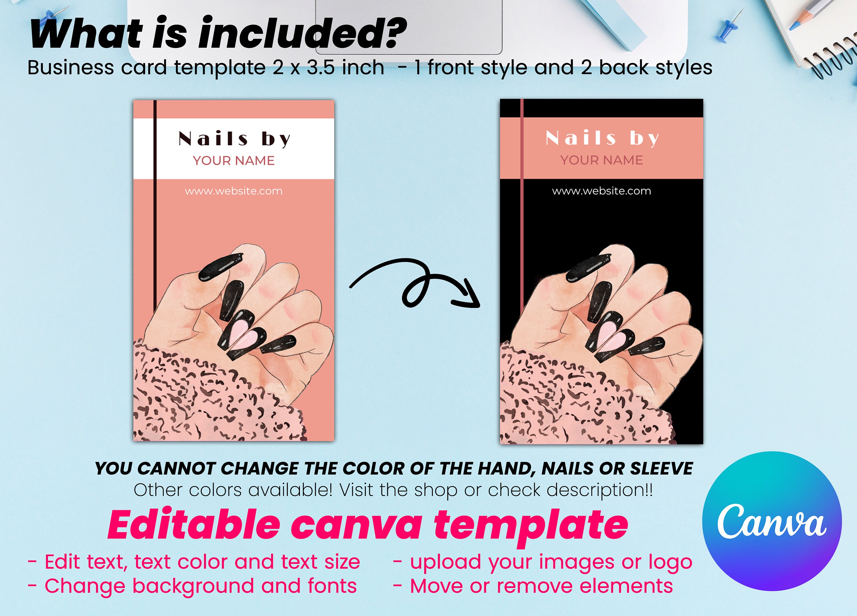 Editable Personal Business Card for Nail Tech, Nail Artist Calling Card ...