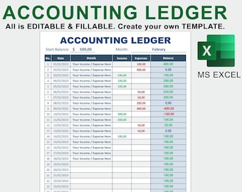 EXCEL Spreadsheet Template: Printable Accounting, Expense Tracker ...