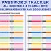 Password Tracker Template for EXCEL Spreasheets. Editable Fillable Printable. Password Tracker ...