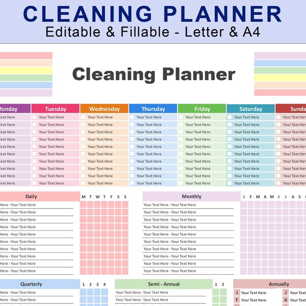 Cleaning Planner Editable Fillable Printable. Checklist Cleaning ...
