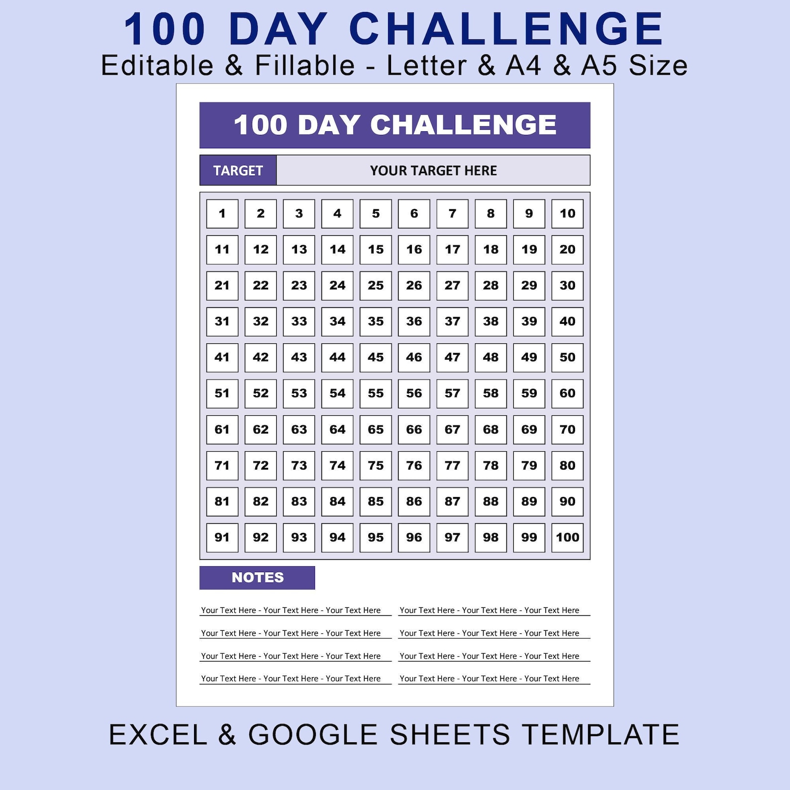 100 Day Challenge Printable Editable Fillable. Goal Setting Planer ...