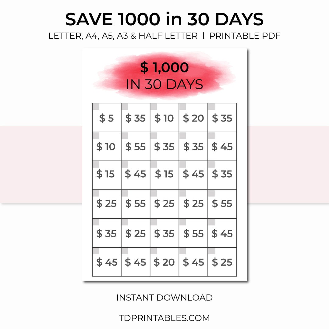 Money Saving Challenge Printable | Save 1000 in 30 Days! | Savings ...