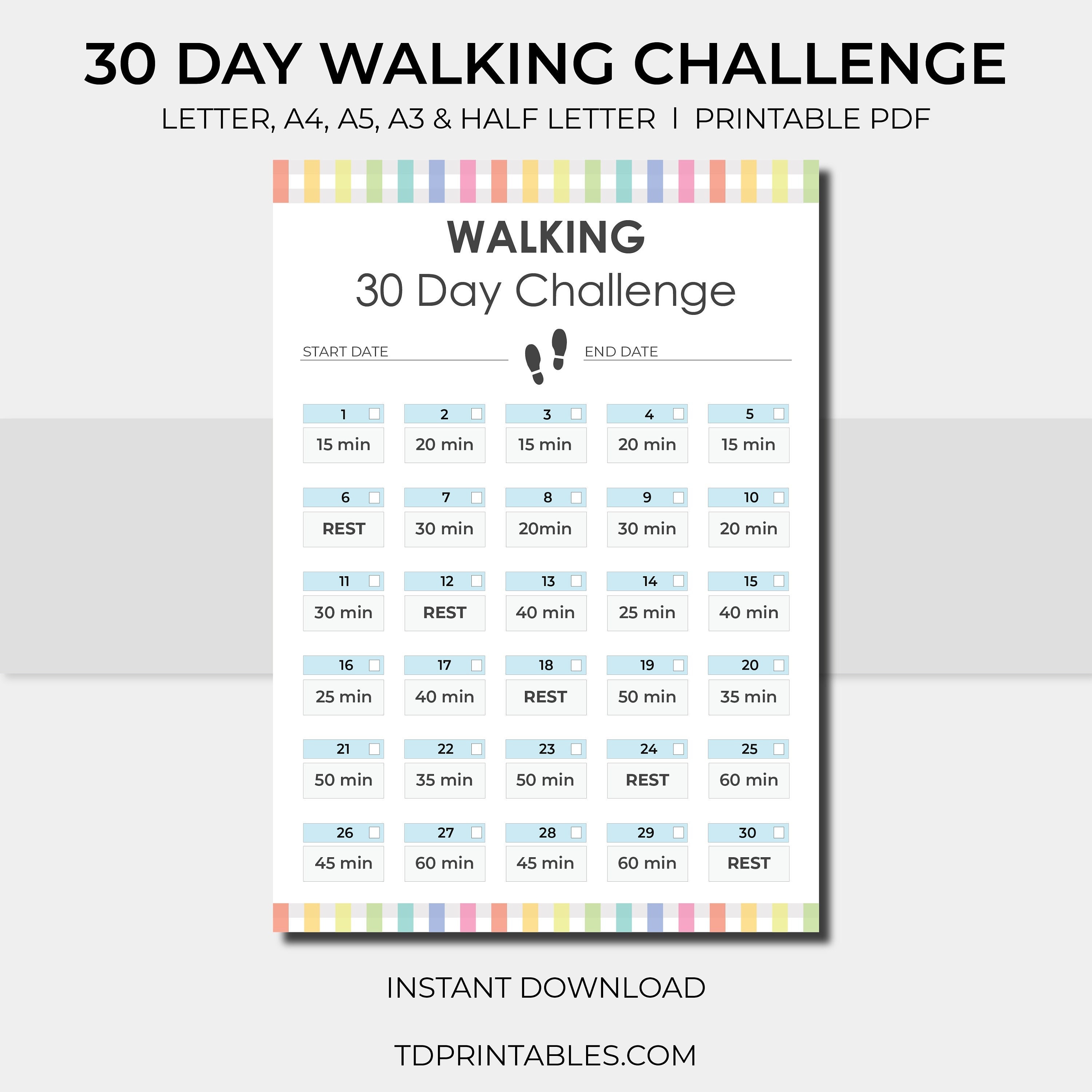30 Day Walking Challenge | 30 Day Challenge Printable |30 Day Habit ...