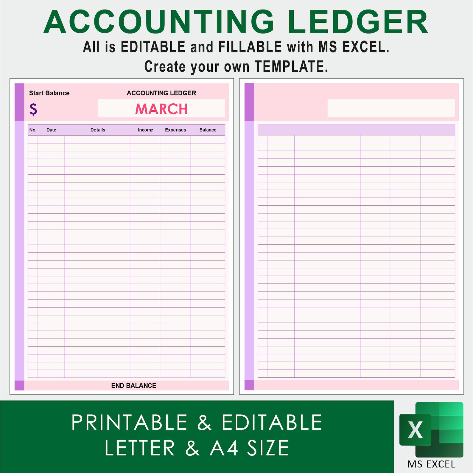 Accounting Template,accounting Ledger,printable Ledger,business Ledger ...