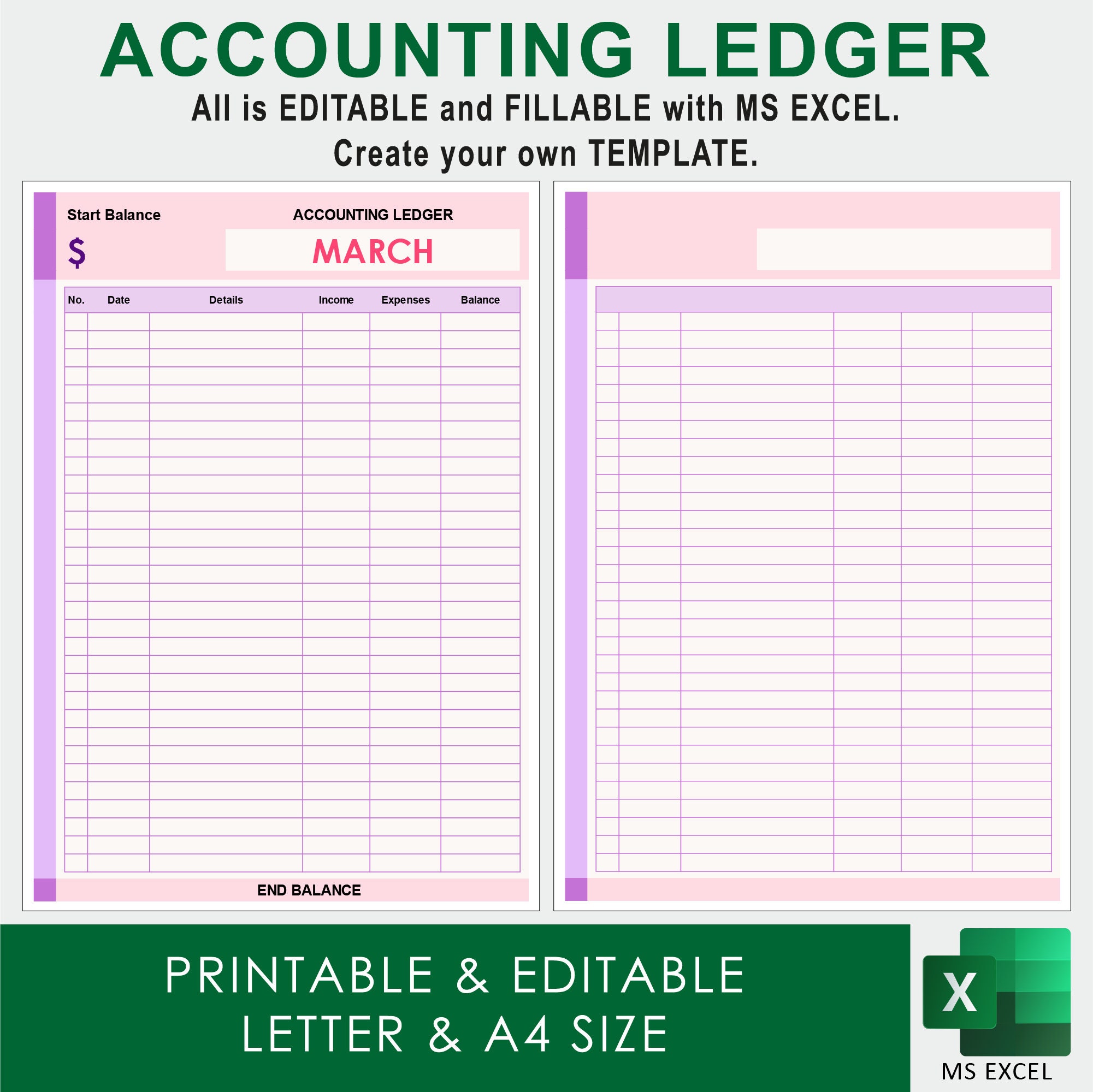 Accounting Template,accounting Ledger,printable Ledger,business Ledger ...