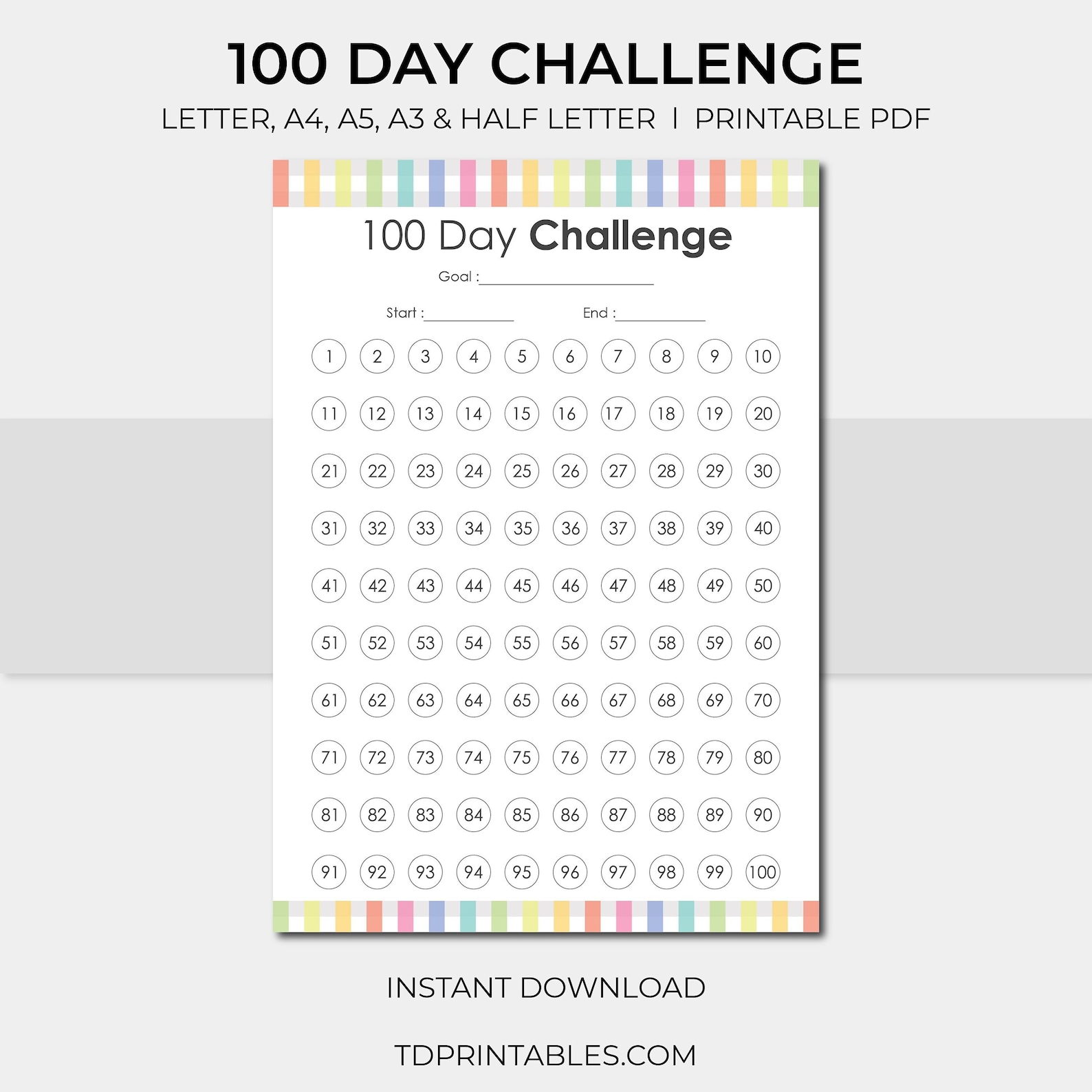 100 Day Challenge Tracker Template. Printable 100 Day Challenge ...