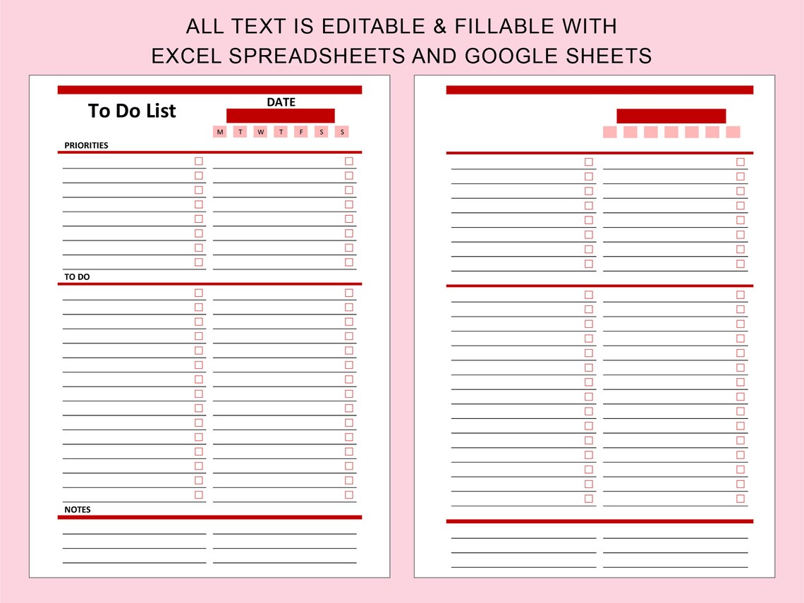 Printable to Do List Editable Fillablle. Daily Weekly Planner Checklist ...