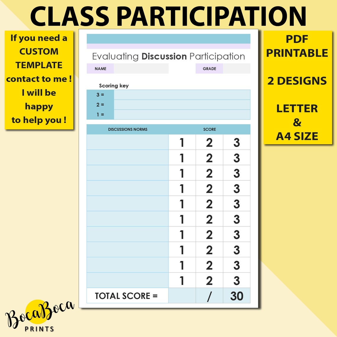 Printable Evaluating Participation Discussion Class Tracker. Class ...