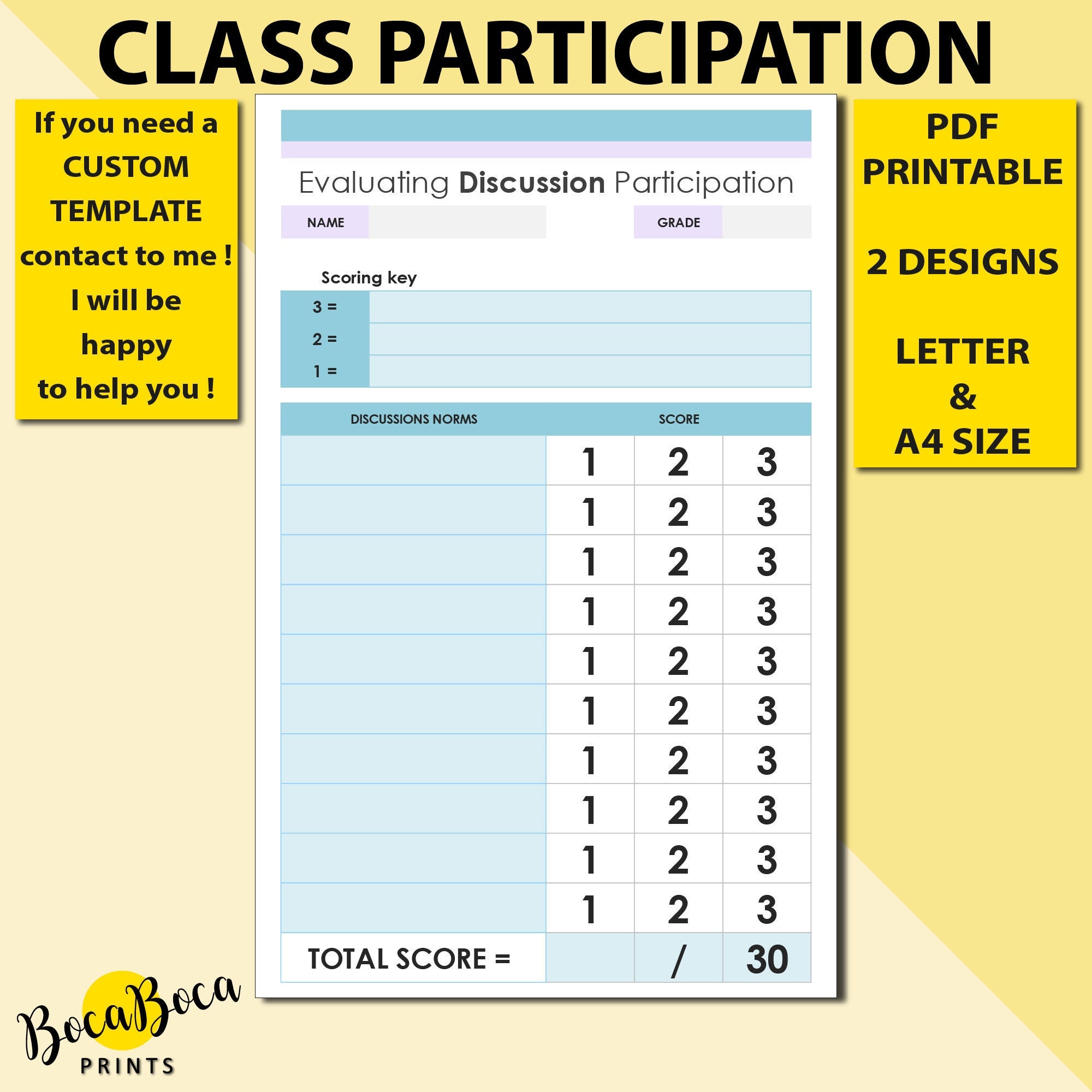 Printable Evaluating Participation Discussion Class Tracker. Class ...