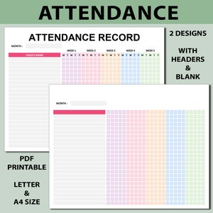 Pastel Colors Student Attendance Trackers (5 Weeks) Printable, Daycares ...