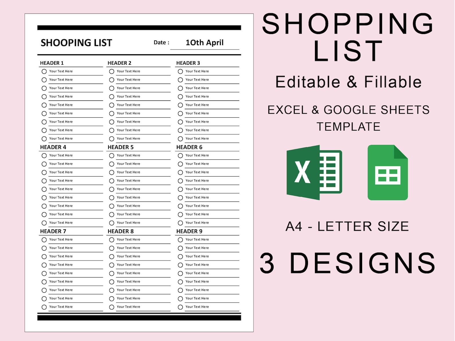 Printable Shopping List Planner Template. Editable Fillable EXCEL ...