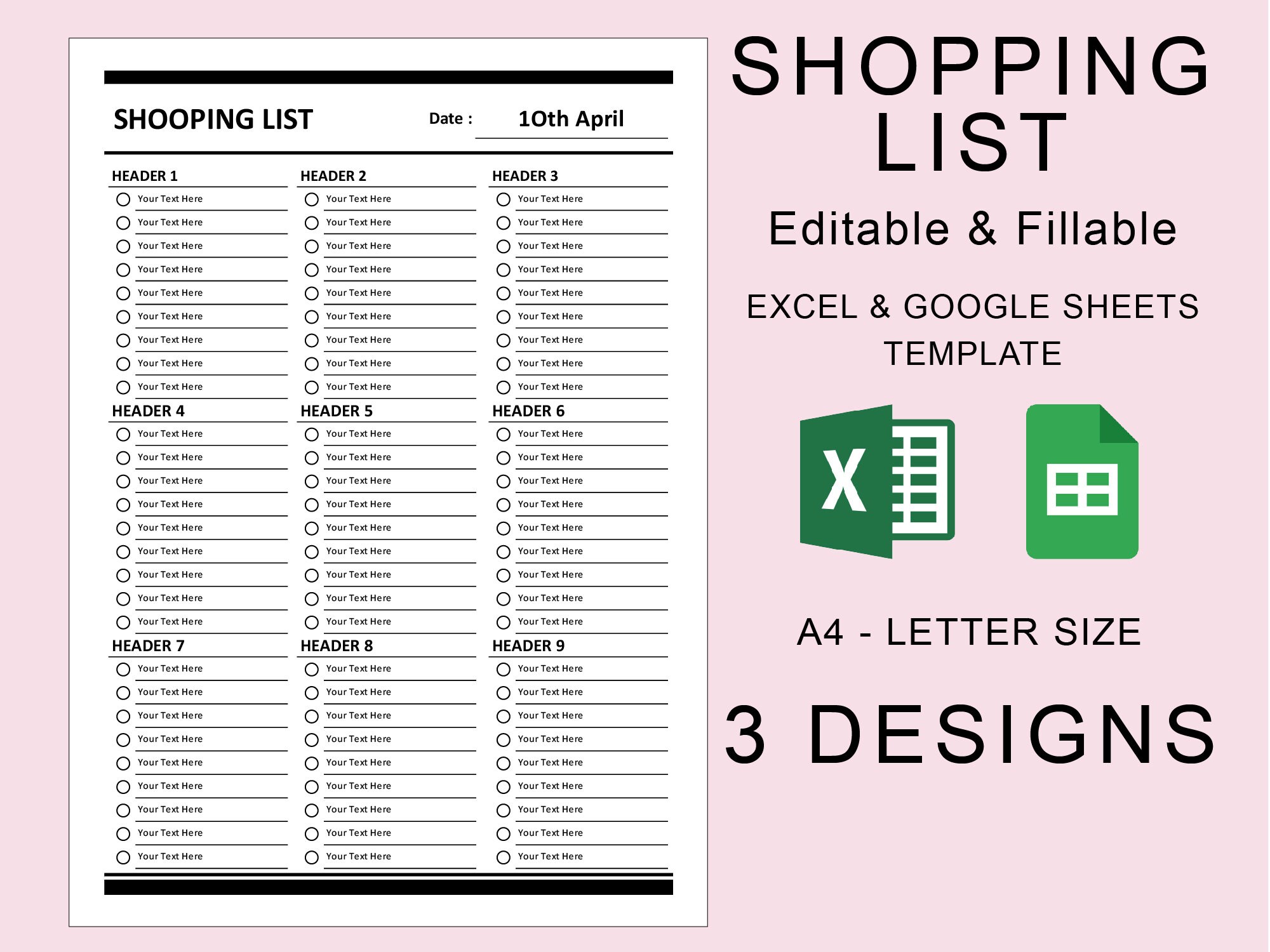 Printable Shopping List Planner Template. Editable Fillable EXCEL ...