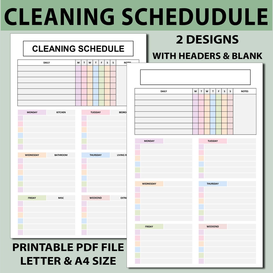 Daily Weekly Cleaning Planner PDF Printable,cleaning Schedule,cleaning ...
