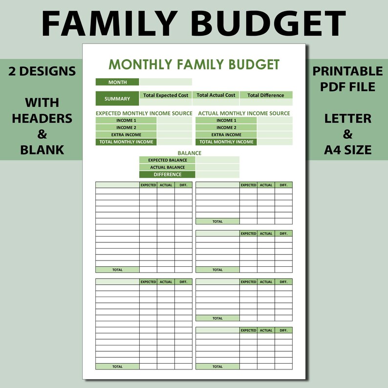 Family Budget Planner Printable Home Budget Planhouse Budget - Etsy