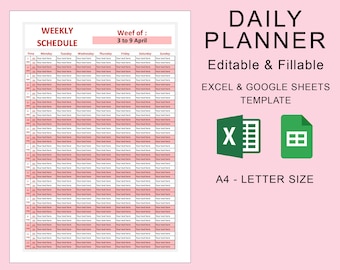 Printable Weekly Planner Editable Fillable. EXCEL Spreadsheets Google ...