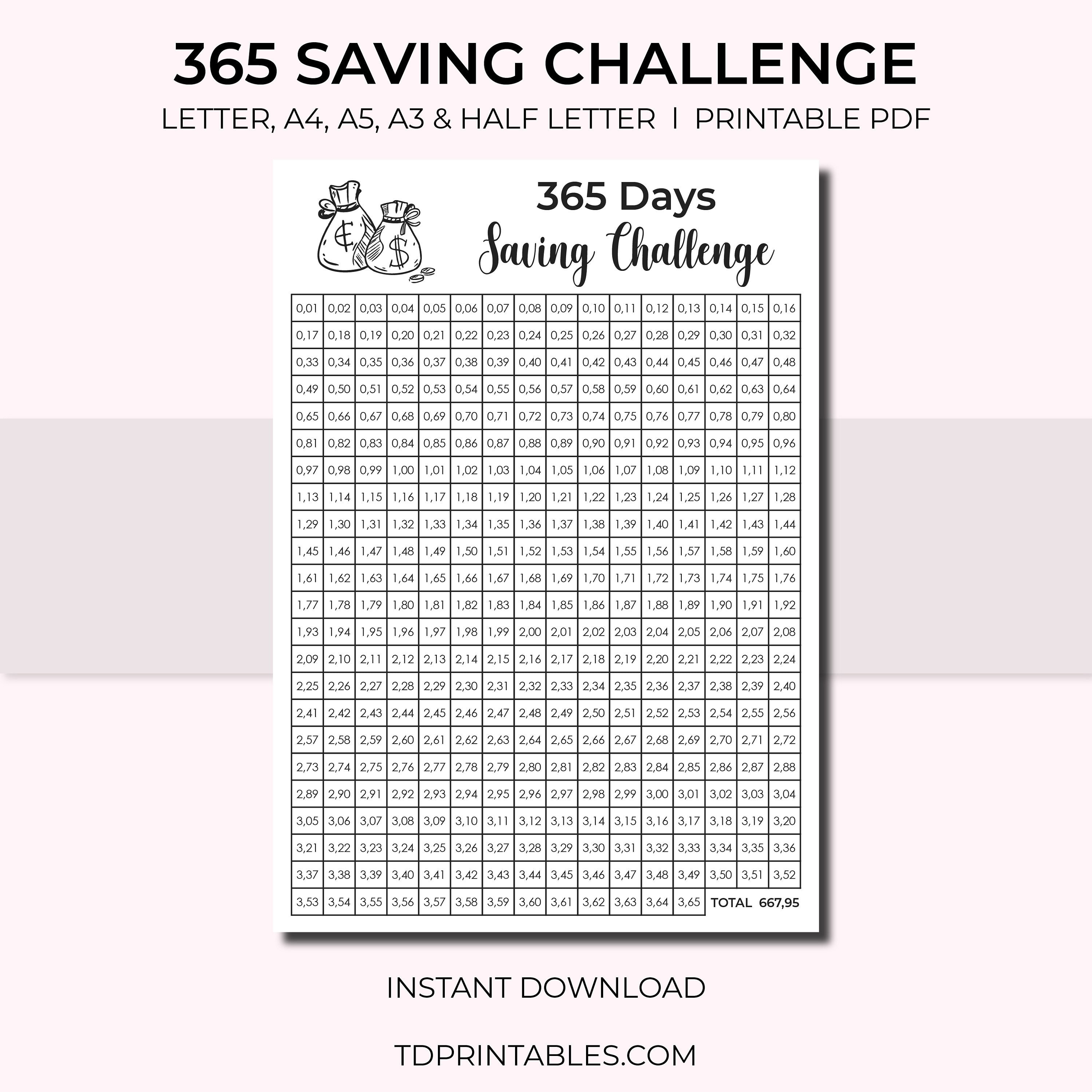 365 Days Saving Challenge, Coin Challenge, Money Saving Challenge ...