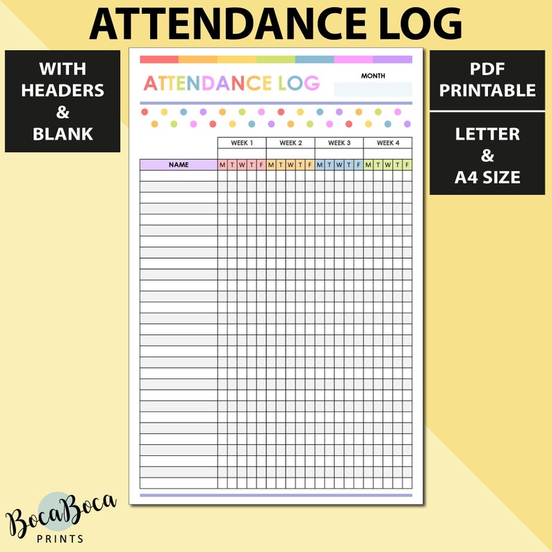 Printable Attendance Log Templates for Teachers and Students ...