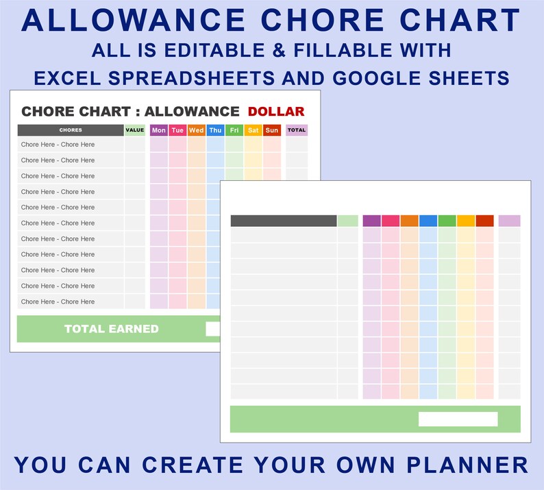 Kid's Chore Chart Editable Printable Fillable. Child Responsibility ...