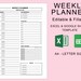 Printable Weekly Planner Editable Fillable. EXCEL Spreadsheets - Google ...
