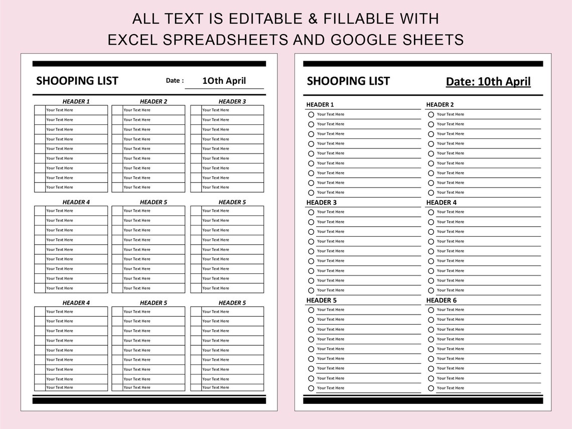 Printable Shopping List Planner Template. Editable Fillable EXCEL ...