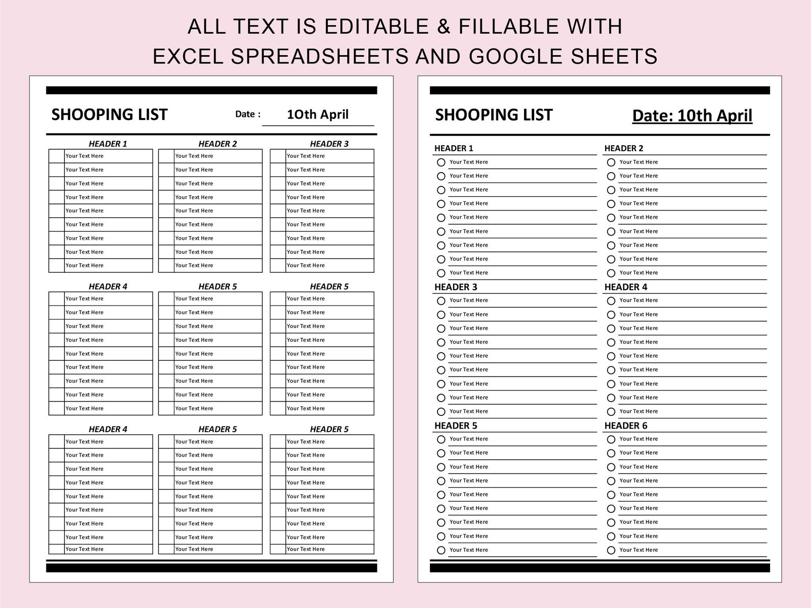 Printable Shopping List Planner Template. Editable Fillable EXCEL ...