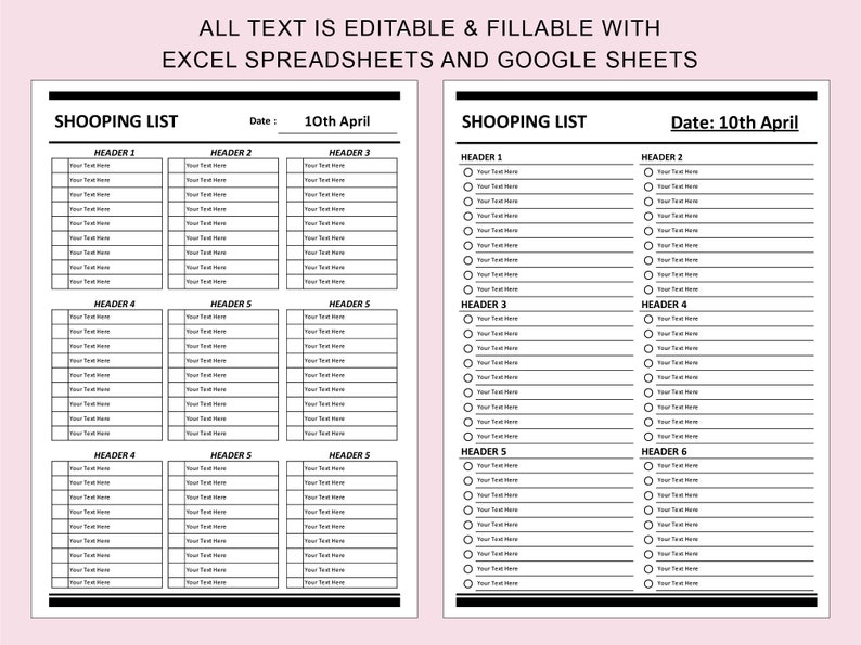 Printable Shopping List Planner Template. Editable Fillable EXCEL ...