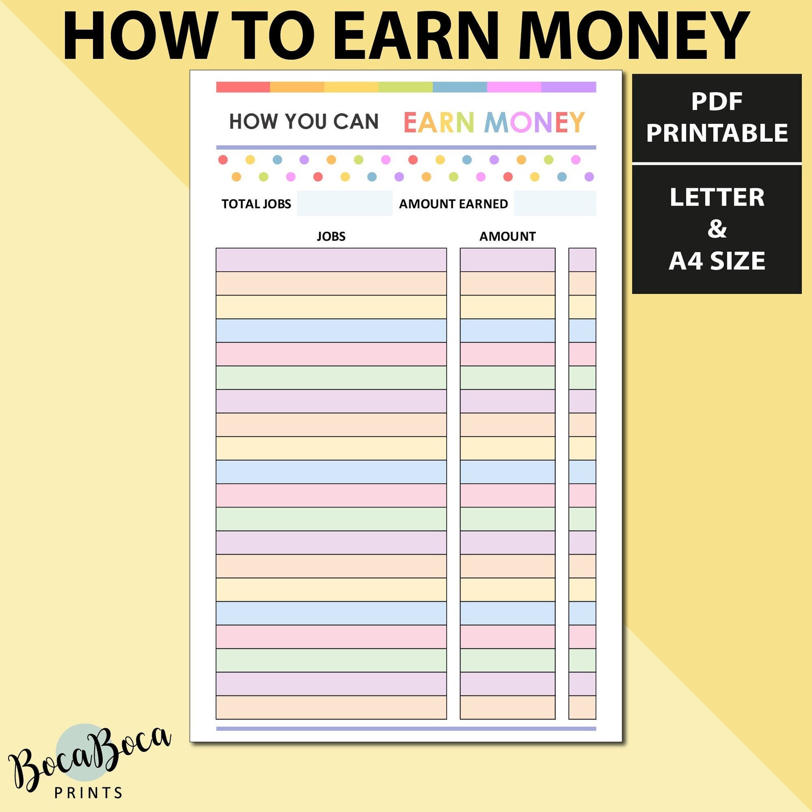 Printable Earn Money Chart for Kids: Jobs and Amount Tracker Printable ...