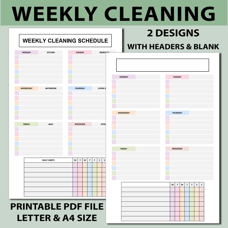 Daily Weekly Cleaning Schedule Printable,weekly Cleaning Plan,house ...