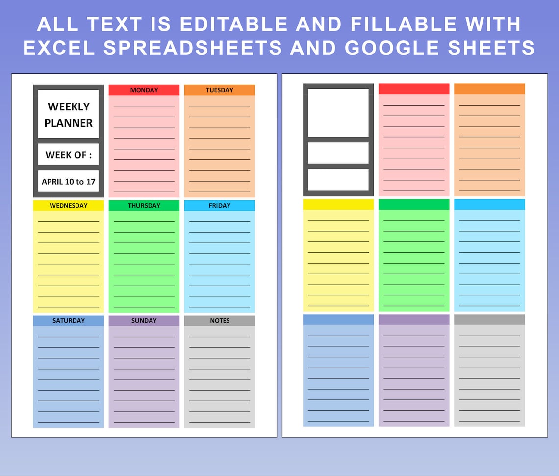Weekly Planner Editable Fillable Printable. Weekly Planning. Weekly ...
