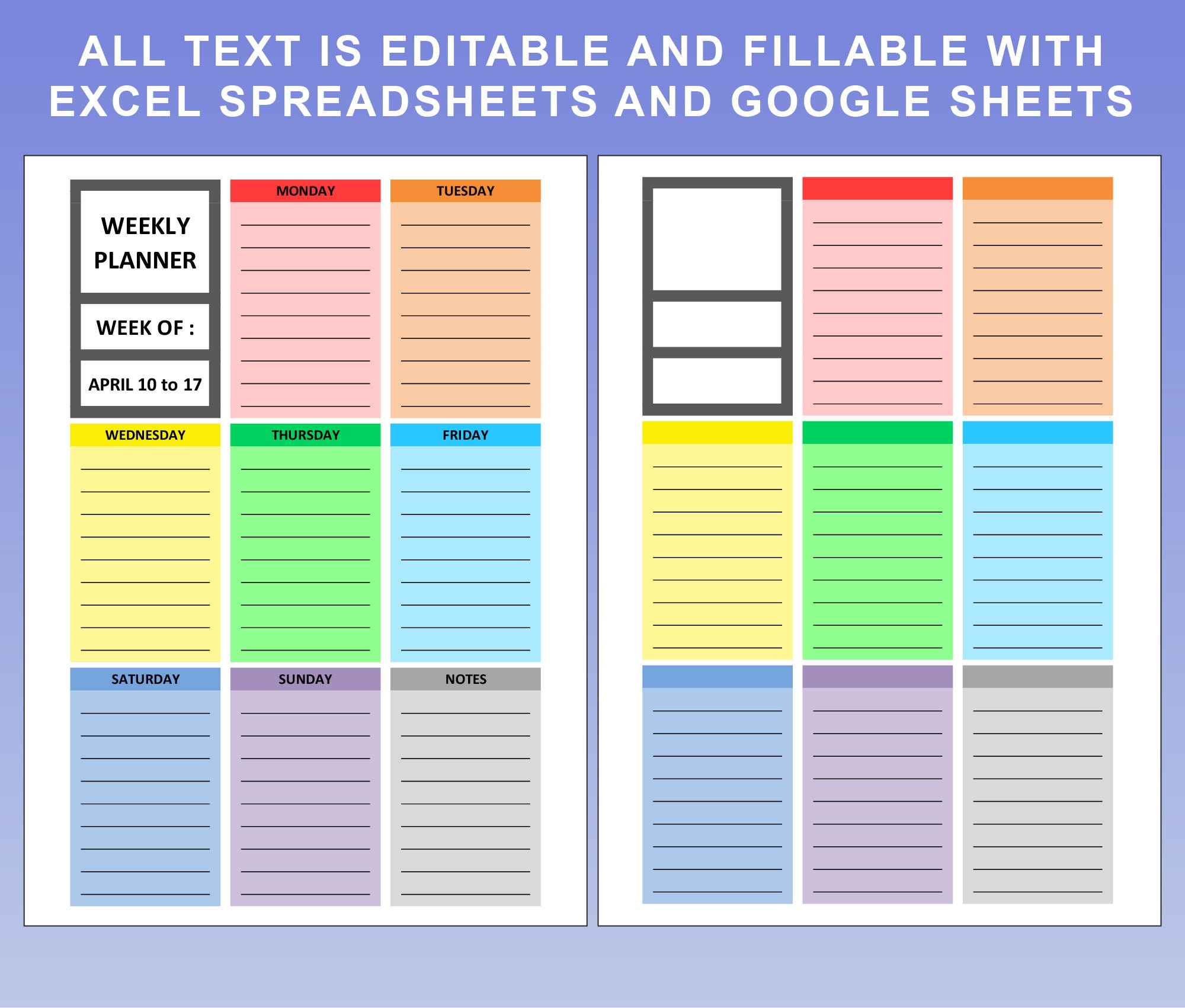 Weekly Planner Editable Fillable Printable. Weekly Planning. Weekly ...