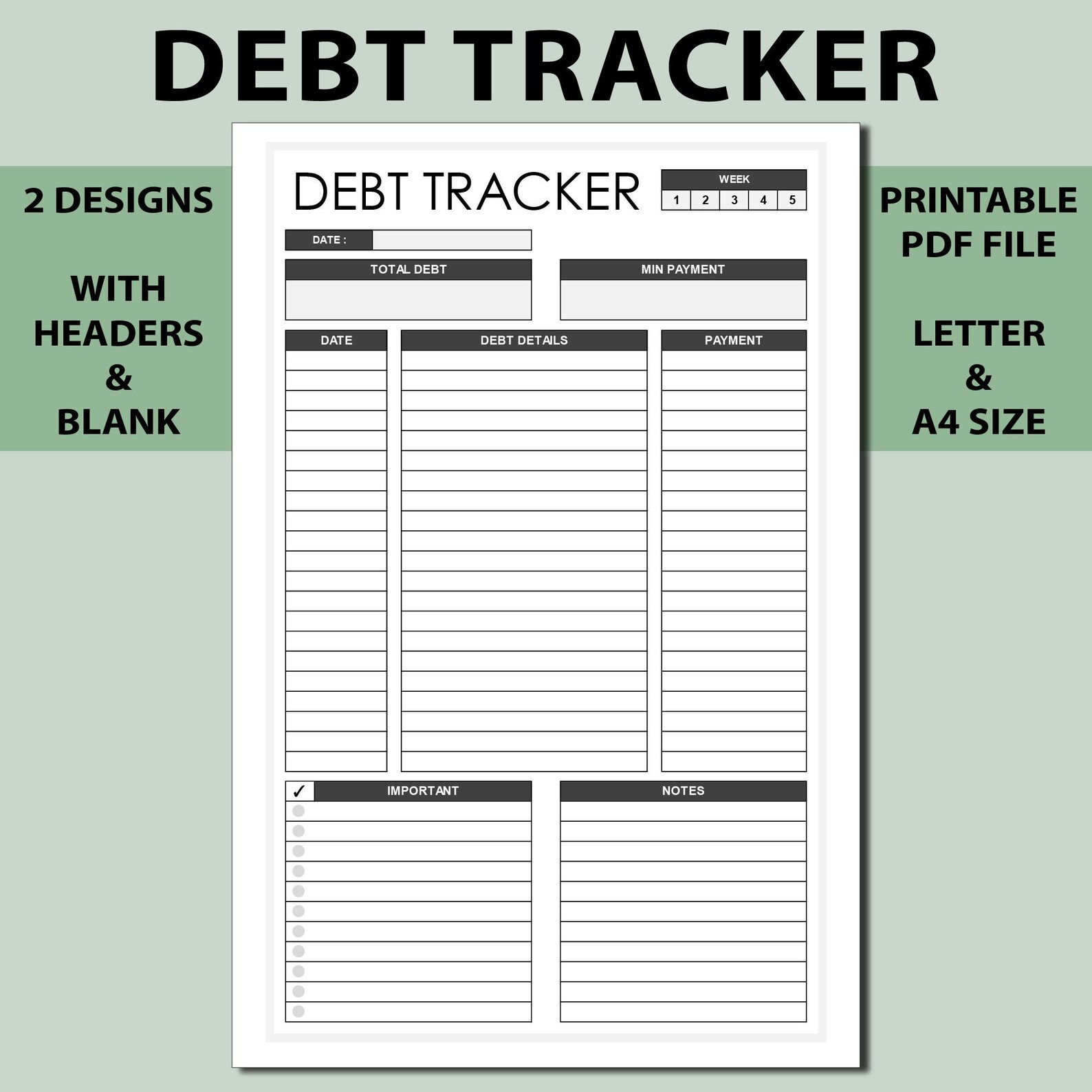Printable Debt Tracker, Payments Tracker, Bills Tracker, Credit Card ...