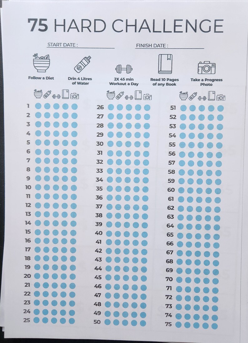 75 Hard Tracker 75 Hard Template 75 Day Challenge 75 Hard Challenge 75 ...