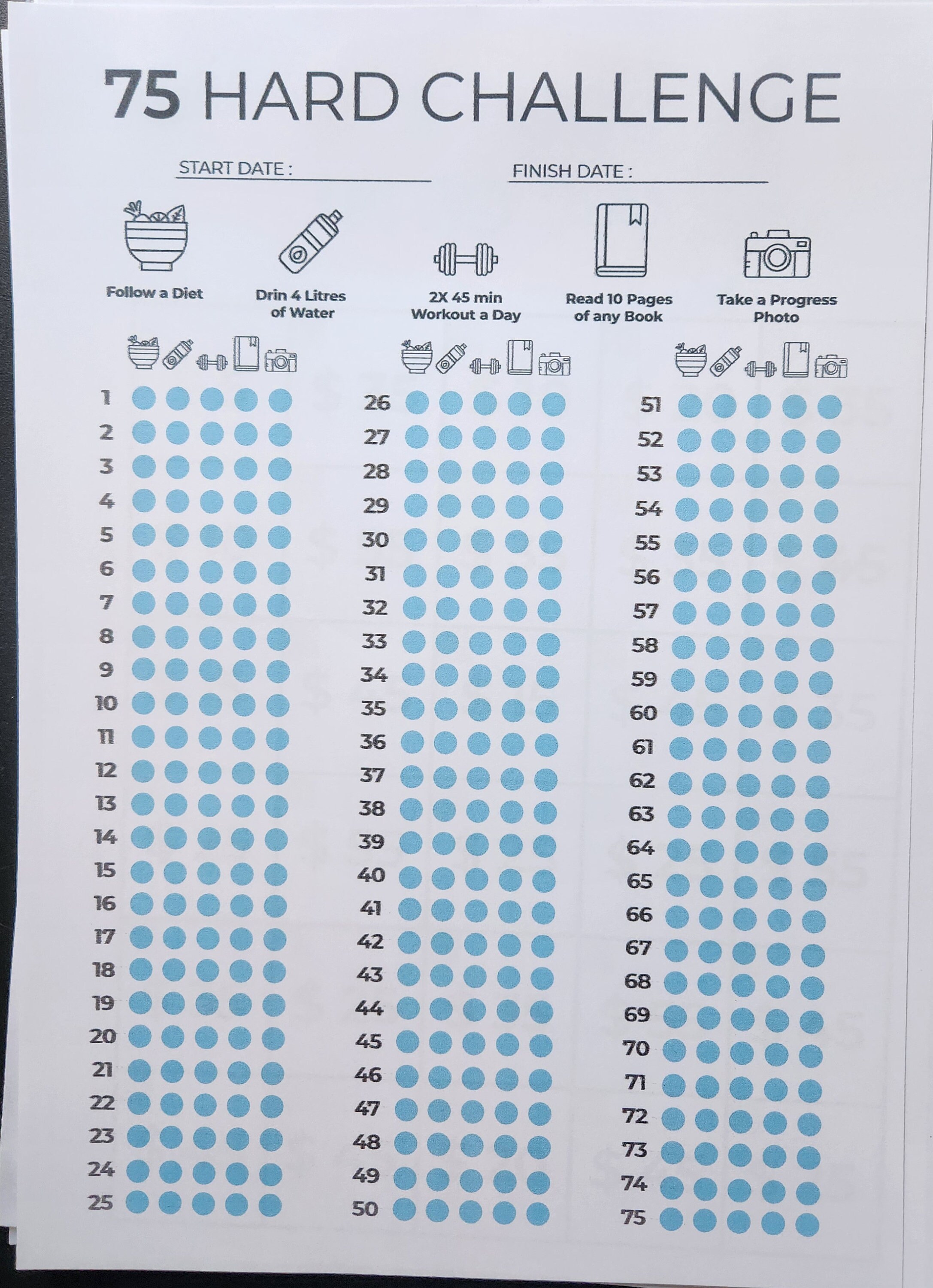 75 Hard Tracker 75 Hard Template 75 Day Challenge 75 Hard Challenge 75 ...
