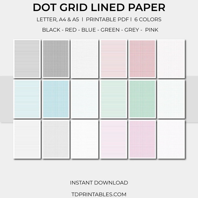 Printable Dot Grid Paper, Lined Paper, Graph Paper, Notebook Paper ...