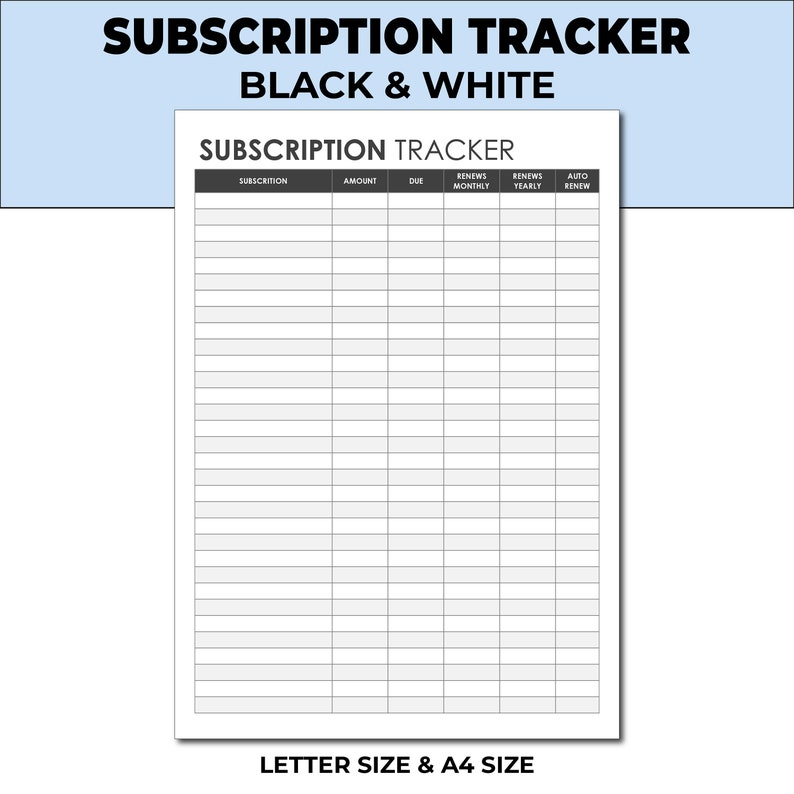 PDF Printable Editable Fillable Subscription Tracker Printable. Rainbow ...