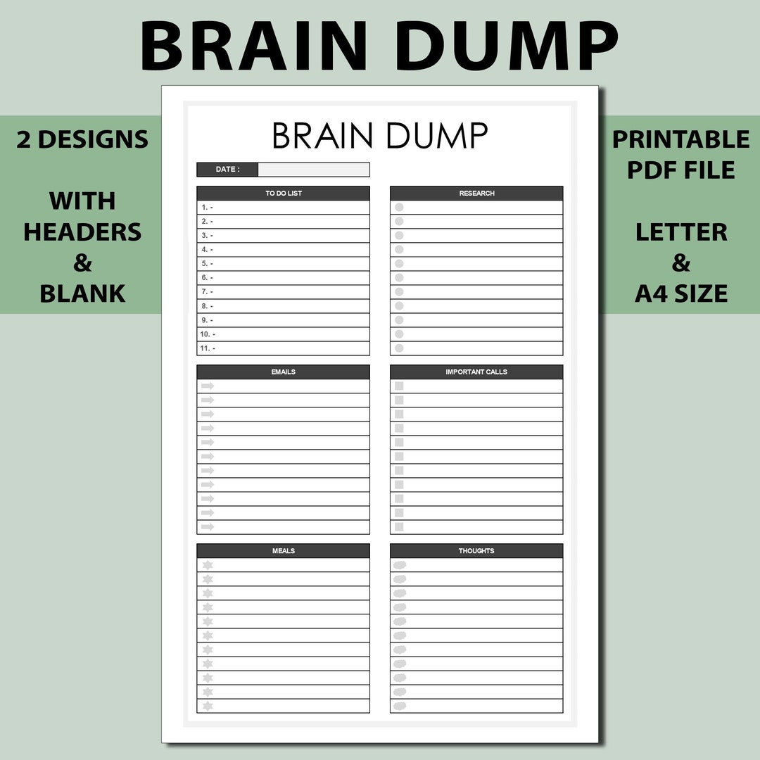 Printable Brain Dump,ideas Planner,thought Organizer,thought Tracker ...