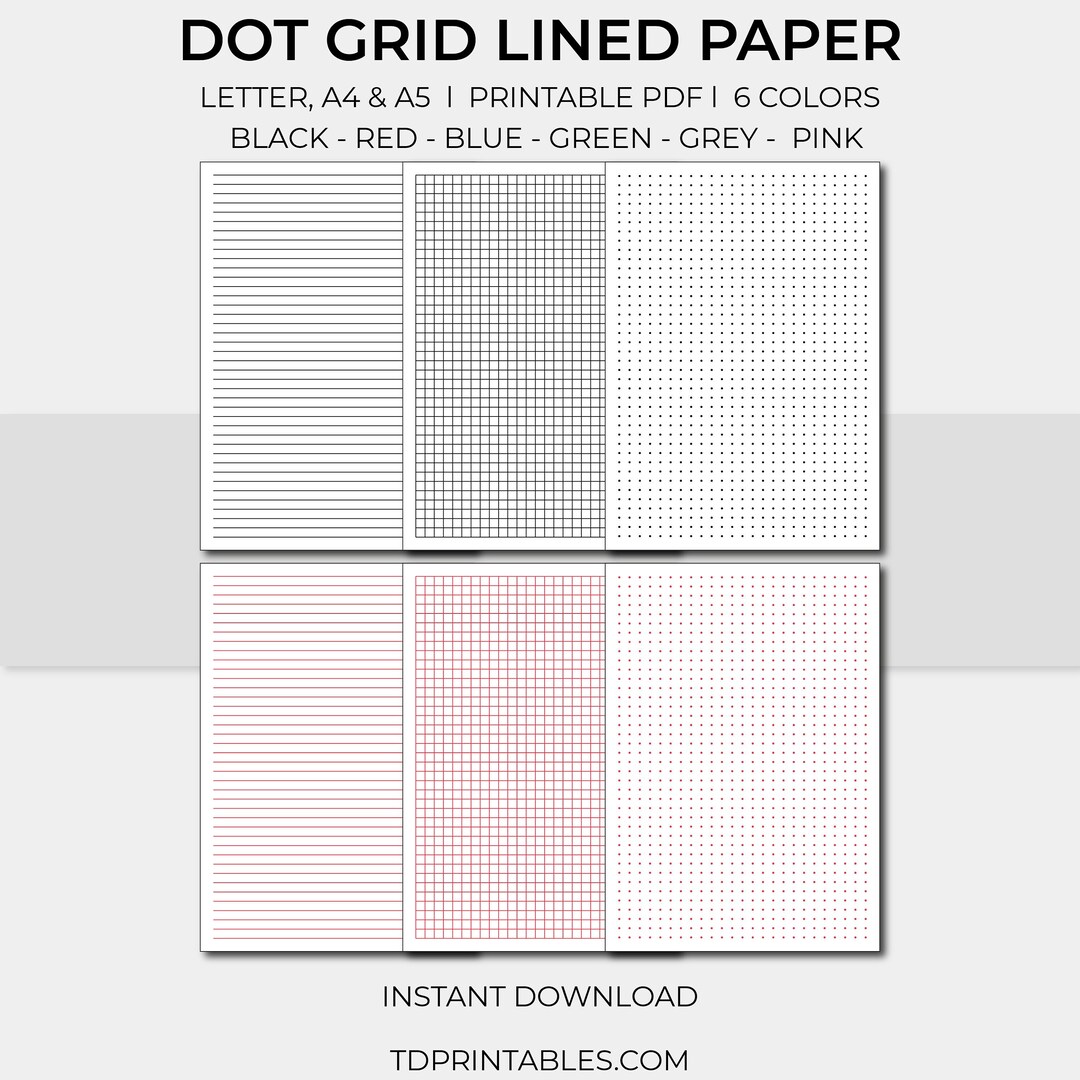Printable Dot Grid Paper, Lined Paper, Graph Paper, Notebook Paper ...